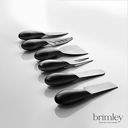 brimley Pack of 6 Cheese Knife Set, Ergonomic Design for Slicing, cutting and Spreading, Complete Set Stainless Steel Knives for Bridal Party, Housewarming Gift, Birthday Parties (Matte Black)