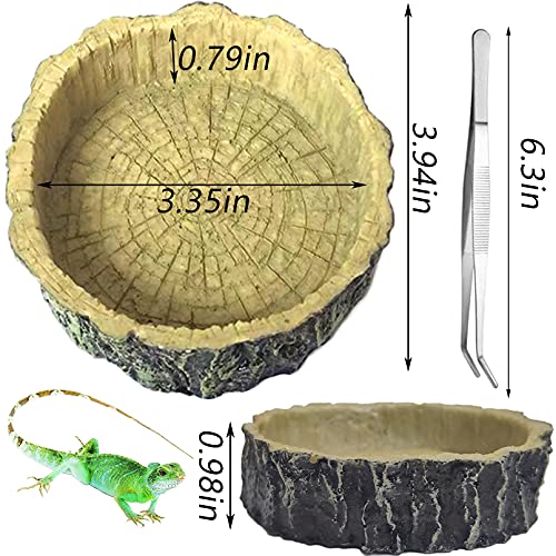 Hamiledyi 3 Pack Reptile Water Dish Food Bowl Set Resin Bearded Dragon Rock Food Feeder Dish Terrarium Bowls with Feeding Tweezers Tong for Leopard Gecko Lizard Frog Snake Chameleon Tortoise