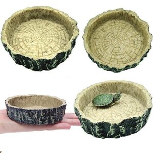 Hamiledyi 3 Pack Reptile Water Dish Food Bowl Set Resin Bearded Dragon Rock Food Feeder Dish Terrarium Bowls with Feeding Tweezers Tong for Leopard Gecko Lizard Frog Snake Chameleon Tortoise