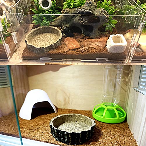 Hamiledyi 3 Pack Reptile Water Dish Food Bowl Set Resin Bearded Dragon Rock Food Feeder Dish Terrarium Bowls with Feeding Tweezers Tong for Leopard Gecko Lizard Frog Snake Chameleon Tortoise