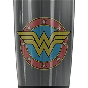 Logovision Wonder Woman Vintage Emblem Stainless Steel Tumbler 20 oz Coffee Travel Mug/Cup, Vacuum Insulated & Double Wall with Leakproof Sliding Lid | Great for Hot Drinks and Cold Beverages