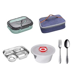 MBVBN Bento Box for Adults/Kids 4 Compartment, 304 Stainless Steel insulated Lunch Box, Including Cutlery and Lunch Bag, Bonus Dip Container, BPA-Free Leakproof Meal Prep Container(Blue)