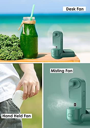 HonHey Handheld Fan Misting Fan, 3 in 1 Hand Fan, Portable Mini Fan with Rechargeable Battery Operated and 3 Adjustable Speed[6-13-20 Working Hours], Foldable Personal Fan for Girls Women Travelling (Green)