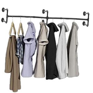 LoftPaipes Industrial Pipe Clothes Rack, Heavy Duty Wall Mounted Black Iron Garment Bar,Detachable Garment Rack,Multi-purpose Hanging Rod for Closet Storage, 70.9" L × 10.4" W