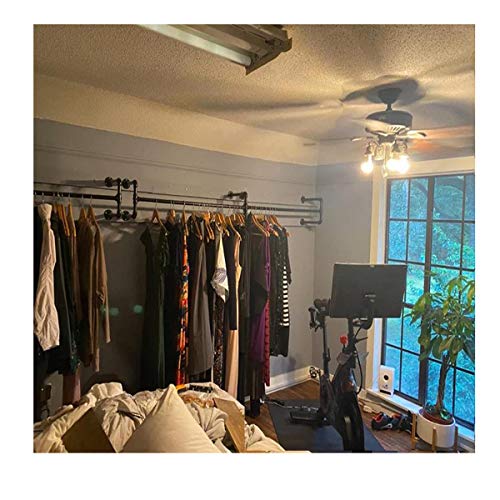 LoftPaipes Industrial Pipe Clothes Rack, Heavy Duty Wall Mounted Black Iron Garment Bar,Detachable Garment Rack,Multi-purpose Hanging Rod for Closet Storage, 70.9" L × 10.4" W