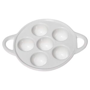 frcolor white ceramic escargot plates, 6 holes scargot cooking dish mushroom escargot plate dishes for cooking baking escargot baking dish