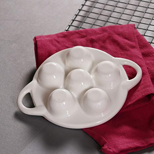 FRCOLOR White Ceramic Escargot Plates, 6 Holes Scargot Cooking Dish Mushroom Escargot Plate Dishes for Cooking Baking Escargot Baking Dish