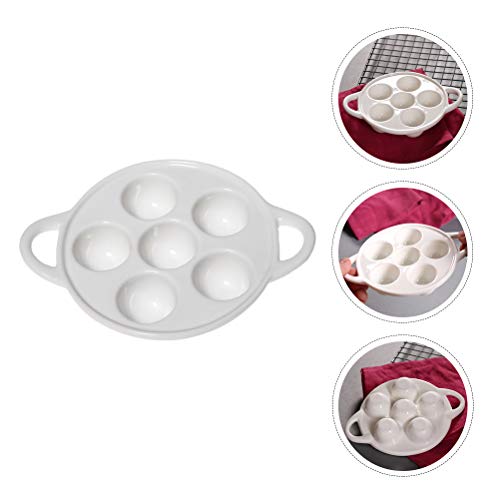 FRCOLOR White Ceramic Escargot Plates, 6 Holes Scargot Cooking Dish Mushroom Escargot Plate Dishes for Cooking Baking Escargot Baking Dish