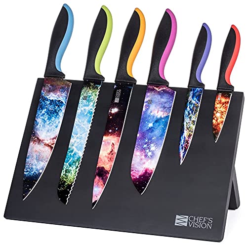 CHEF'S VISION Cosmos Knife Set Bundled With BEHOLD Free Standing Magnetic Holder Black