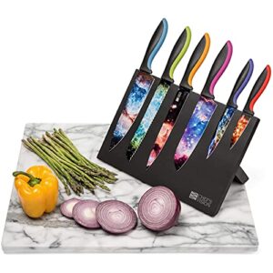 CHEF'S VISION Cosmos Knife Set Bundled With BEHOLD Free Standing Magnetic Holder Black