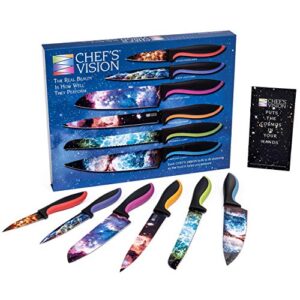 CHEF'S VISION Cosmos Knife Set Bundled With BEHOLD Free Standing Magnetic Holder Black