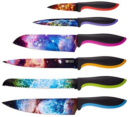 CHEF'S VISION Cosmos Knife Set Bundled With BEHOLD Free Standing Magnetic Holder Black