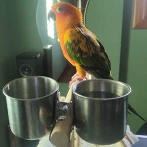 TBWHL Parrot Feeding Cups Hanging Pet Animal Stainless Steel Birdcage Bowls Bird Bowls for Cage Parakeet Bird Cage Accessories Suitable Small and Medium Bird S