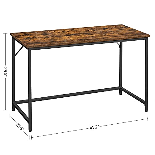 VASAGLE 47.2-Inch Computer Writing Desk, Home Office Small Study Workstation, Industrial Style PC Laptop Table, Steel Frame, Rustic Brown + Black