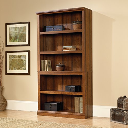 Sauder Carson Forge Computer Desk, Washington Cherry Finish & Select Collection 5-Shelf Bookcase, Washington Cherry Finish