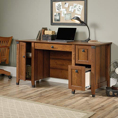 Sauder Carson Forge Computer Desk, Washington Cherry Finish & Select Collection 5-Shelf Bookcase, Washington Cherry Finish