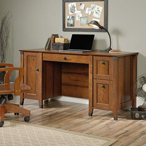 Sauder Carson Forge Computer Desk, Washington Cherry Finish & Select Collection 5-Shelf Bookcase, Washington Cherry Finish