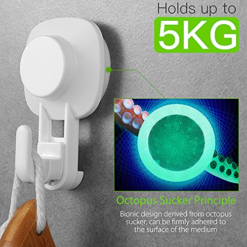 LUXEAR Suction Hooks Powerful Vacuum Suction Cup Hooks Heavy Duty Shower Hooks Waterproof Removable Wall Suction Cups with Hooks for Wreath Kitchen Towel Robe Loofah, White -4 Pack