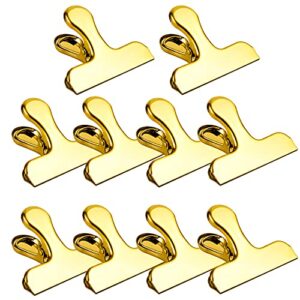 10 pack gold chip clips, stainless steel 3 inch heavy duty large bag clips for coffee snack bread potato bags kitchen &office usage metal clips (gsj-10)