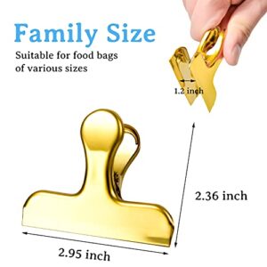 10 Pack Gold Chip Clips, Stainless Steel 3 Inch Heavy Duty Large Bag Clips for Coffee Snack Bread Potato Bags Kitchen &Office Usage Metal Clips (GSJ-10)