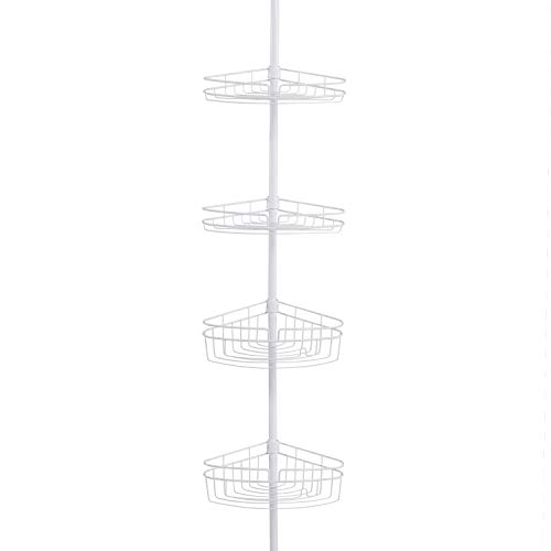 Kenney 4-Tier Spring Tension Shower Corner Pole Caddy with Razor Holder, 5-9', White