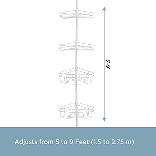 Kenney 4-Tier Spring Tension Shower Corner Pole Caddy with Razor Holder, 5-9', White