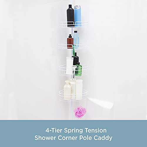 Kenney 4-Tier Spring Tension Shower Corner Pole Caddy with Razor Holder, 5-9', White