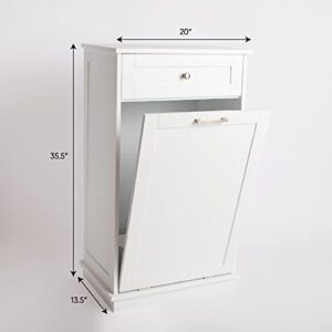 Trash Bin Cabinet | Tilt Out Dog Proof Trash Can Holder Kitchen Recycling Cabinet with Hideaway Drawer add Countertop Space (White) 35.5” H x 13.5” D x 20” W