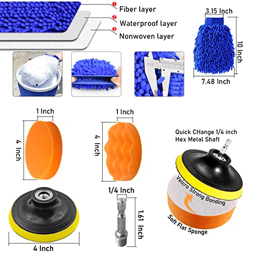 Jaronx 16PCS Car Detailing Brush Kit, Detail Brushes Car Detailing, Car Detail Cleaning Brush for Wheel, Exterior Interior Auto Detailing Brushes Set (Drill Brush, Wash Mitt, Towels, Polishing Pads)