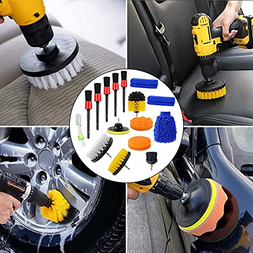 Jaronx 16PCS Car Detailing Brush Kit, Detail Brushes Car Detailing, Car Detail Cleaning Brush for Wheel, Exterior Interior Auto Detailing Brushes Set (Drill Brush, Wash Mitt, Towels, Polishing Pads)