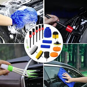 Jaronx 16PCS Car Detailing Brush Kit, Detail Brushes Car Detailing, Car Detail Cleaning Brush for Wheel, Exterior Interior Auto Detailing Brushes Set (Drill Brush, Wash Mitt, Towels, Polishing Pads)