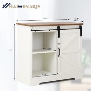 MAISON ARTS Farmhouse Coffee Bar Cabinet Buffet & Sideboard Kitchen Storage Cabinet Cupboard with Sliding Door for Kitchen Dining Living Room, Oak + Ivory