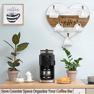 Feng Lan Coffee Mug Holder Wall Mounted ｜Heart-Shaped Wood Cups Rack Display Organizer ｜Coffee Cup Holder, Tea Cup Storage Rack