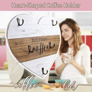 Feng Lan Coffee Mug Holder Wall Mounted ｜Heart-Shaped Wood Cups Rack Display Organizer ｜Coffee Cup Holder, Tea Cup Storage Rack