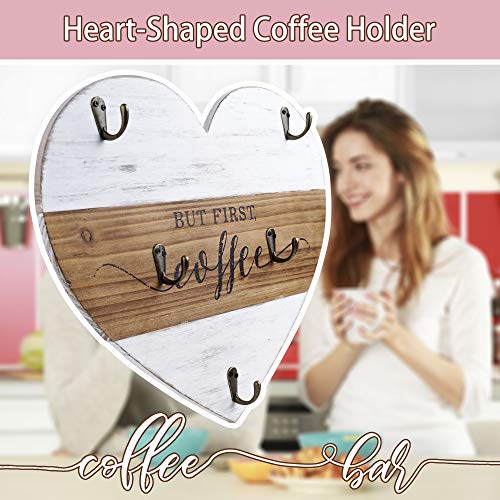 Feng Lan Coffee Mug Holder Wall Mounted ｜Heart-Shaped Wood Cups Rack Display Organizer ｜Coffee Cup Holder, Tea Cup Storage Rack