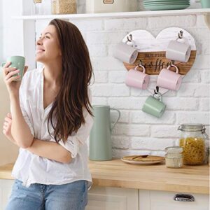 Feng Lan Coffee Mug Holder Wall Mounted ｜Heart-Shaped Wood Cups Rack Display Organizer ｜Coffee Cup Holder, Tea Cup Storage Rack