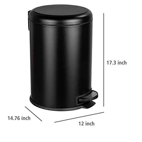 WENKO Black, Trash Can with Lid and Pedal, Garbage Bin for Kitchen with Removable Inner Bucket, Easy Close, Steel, Matt, 5.28 Gal, 12 x 17.32 x 14.76