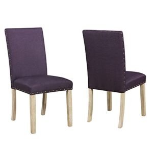 nathaniel home dining chair, wood legs, padded seat, nail-head trims, linen fabric,tufted dining room chairs, ideal for dining room, kitchen, living room, restaurant, cafe, set of 2 (purple)