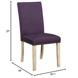 Nathaniel Home Dining Chair, Wood Legs, Padded seat, Nail-Head Trims, Linen Fabric,Tufted Dining Room Chairs, Ideal for Dining Room, Kitchen, Living Room, Restaurant, Cafe, Set of 2 (Purple)