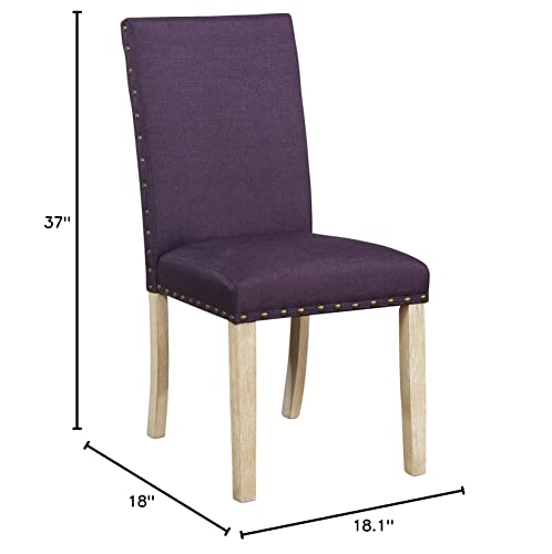 Nathaniel Home Dining Chair, Wood Legs, Padded seat, Nail-Head Trims, Linen Fabric,Tufted Dining Room Chairs, Ideal for Dining Room, Kitchen, Living Room, Restaurant, Cafe, Set of 2 (Purple)