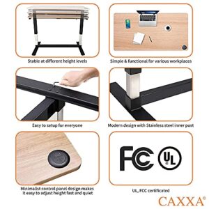 CAXXA Height Adjustable Computer Desk Electric, 48 x 24 Inches, Black Frame Teak Tabletop