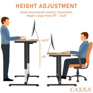 CAXXA Height Adjustable Computer Desk Electric, 48 x 24 Inches, Black Frame Teak Tabletop