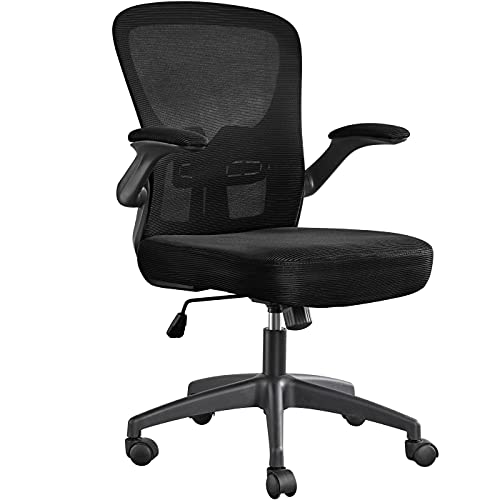 Yaheetech Office Chair Ergonomic Desk Chair with Flip up Armrests Mesh Computer Chair with Adjustable Height Lumbar Support Space Saving Task Executive Chair for Home Office Work Study, Black