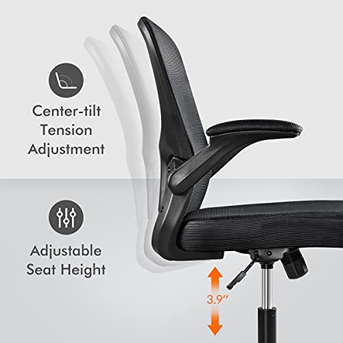 Yaheetech Office Chair Ergonomic Desk Chair with Flip up Armrests Mesh Computer Chair with Adjustable Height Lumbar Support Space Saving Task Executive Chair for Home Office Work Study, Black