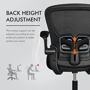 Yaheetech Office Chair Ergonomic Desk Chair with Flip up Armrests Mesh Computer Chair with Adjustable Height Lumbar Support Space Saving Task Executive Chair for Home Office Work Study, Black