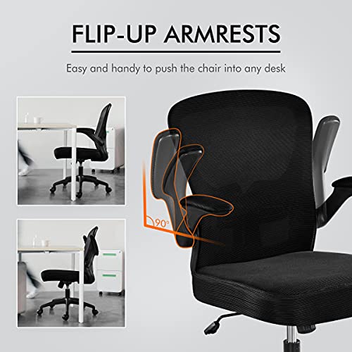 Yaheetech Office Chair Ergonomic Desk Chair with Flip up Armrests Mesh Computer Chair with Adjustable Height Lumbar Support Space Saving Task Executive Chair for Home Office Work Study, Black