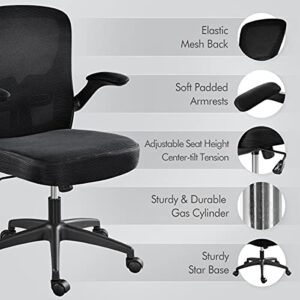 Yaheetech Office Chair Ergonomic Desk Chair with Flip up Armrests Mesh Computer Chair with Adjustable Height Lumbar Support Space Saving Task Executive Chair for Home Office Work Study, Black