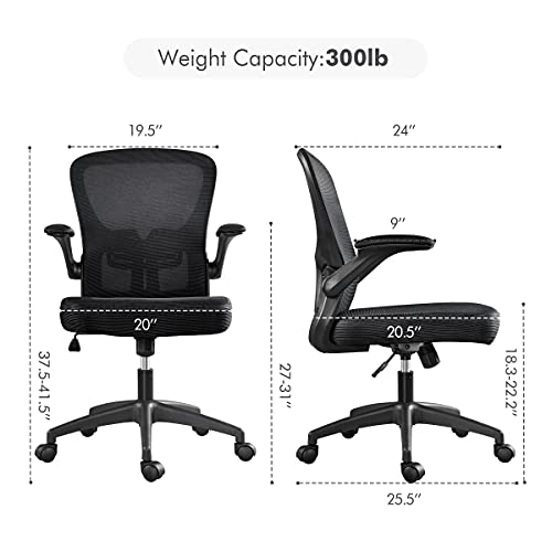 Yaheetech Office Chair Ergonomic Desk Chair with Flip up Armrests Mesh Computer Chair with Adjustable Height Lumbar Support Space Saving Task Executive Chair for Home Office Work Study, Black