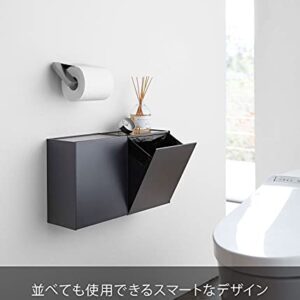 YAMAZAKI Home Tower Wall Mounted Storage Or Trash Bin With Tray, Small Wastebasket With Lid, Bathroom Or Kitchen Organizer, Steel