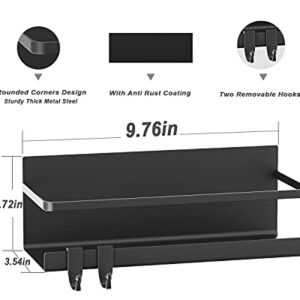 LITINEE Magnetic Spice Rack for Refrigerator Magnetic Shelf with 4 Removable Hooks, Strong Magnetic Spice Rack Perfect Space Saving for Holding Spices, Jars, Bottle, Olive Oil (Black, 2Pack)